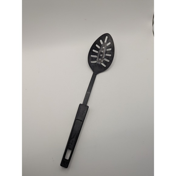 Kitchen | Vtg Black Metal Slotted Spoon Plastic Handle Kitchen Utensil ...
